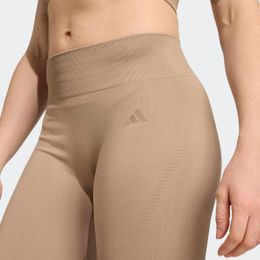 Trainingstights adidas Performance "WE KNIT 1/1 L", Damen, Gr. M, N-Gr, chalky braun, normal, gr., Obermaterial: 72% Polyamid, 22% Polyester, 6% Elasthan, Hosen, nahtloses Strickmaterial, st&uuml;tzend, mit CLIMACOOL
