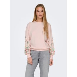 Sweatshirt Only "ONLBROOKE L/S O-NECK FLOWER SWT", Damen, Gr. M, potpourri print:sleeve flower, Sweatware, Obermaterial: 60% Baumwolle, 40% Polyester, regular fit normal, Rundhals, Rippb&uuml;ndchen, Sweatshirts Sweatshirt, Baumwollmischung, regular fit