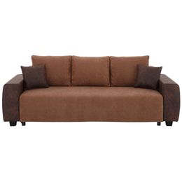 Schlafsofa Home Affaire "Bella, B: 241 cm, Liegefl. 142x194 cm", braun, B:241cm H:90cm T:94cm, Struktur fein/Luxus-Microfaser Vintageoptik (Armlehne) (100%Polyester);Microfaser PRIMABELLE/Luxus-MicrofaserVintageoptik (Armlehne) (100%Polyester), Sofas, Schlafsofa, mit Bettfunktion, Bettkasten & 2 Zierkissen, Federkern