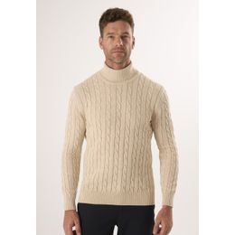 Rollkragenpullover FELIX HARDY "Rollkragenpullover aus Kabelstrick", Herren, Gr. M, beige, 100% Baumwolle, Pullover Rollkragenpullover