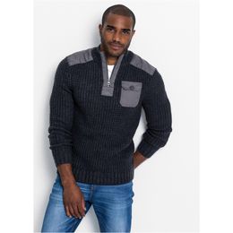 bonprix Herren Troyer "Grobstrick Troyer Pullover mit Web-Besatz", grau, Gr. 56, unifarben, Obermaterial: 100% Polyacryl, Pullover, aus Grobstrick,