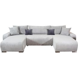 Wohnlandschaft Collection AB "Paola U-Form, Breite 314 cm", grau (hellgrau), B:314cm H:41cm T:169cm, 100%Polyester, Sofas, Wohnlandschaft, Wohnlandschaft,2 Ottomane,Bonnelfederkern,R&uuml;ckenkissen