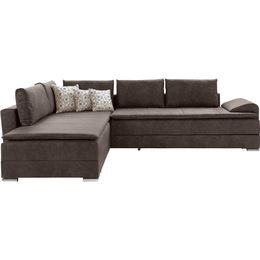 Ecksofa Home Affaire "Night & Day L-Form, B: 324 cm, mit Dauer-Schlaffunktion und Armlehne", grau (dunkelgrau), B:324cm H:95cm T:218cm, Struktur ( 100% Polyester);Luxus-Microfaser (100% Polyester), Sofas, Ecksofa, inkl. Bettfunktion & Bettkasten, Boxspringbett 180x200 cm