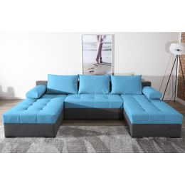 Wohnlandschaft Collection AB "Josy U-Form, B: 269 cm", blau (anthrazit, blau), B:269cm H:41cm T:161cm, 100%Polyester, Sofas, Wohnlandschaft, mit Bettfunktion & Bettkasten, Federkern
