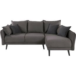 Ecksofa Home Affaire "Asra L-Form", schwarz (anthrazit, schwarz), B:240cm H:95cm T:170cm, 100% Polyester, Sofas, Ecksofa, incl. Bettfunktion und Bettkasten, Seitentasche im Armteil, Federkern