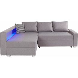 Ecksofa Collection AB "Relax L-Form", grau (hellgrau), B:223cm H:84cm T:91cm, Zierkissen: 100%Polyester;Struktur (100% Polyester);Microfaser PRIMABELLE (100% Polyester);Kunstleder SOFTLUX / Struktur (80% Polyester, 20% Acryl);Microfaser PRIMABELLE (100% Polyester) / Struktur (80% Polyester, 20% Acryl), Sofas, Ecksofa, inklusive Bettfunktion, Federkern, wahlweise mit RGB-LED-Beleuchtung