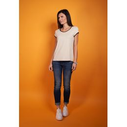 T-Shirt Seidel Moden, Damen, Gr. 34, beige, Jersey, Obermaterial: 95% Viskose, 5% Elasthan, kontrastfarbene Details, Basic, normal h&uuml;ftlang, Rundhals, eingefasste Kante, Shirts T-Shirt, MADE IN GERMANY