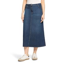 Midirock Betty Barclay "Damen mit Waschung", Damen, Gr. 44, dunkelblau denim, Obermaterial: 70% Baumwolle, 23% Polyester, 4% Lyocell, 3% Elasthan, ausgestellt lang, R&ouml;cke
