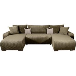 Wohnlandschaft Collection AB "Paola U-Form, Breite 314 cm", gr&uuml;n (olive), B:314cm H:41cm T:169cm, 100%Polyester, Sofas, Wohnlandschaft, Wohnlandschaft,2 Ottomane,Bonnelfederkern,R&uuml;ckenkissen