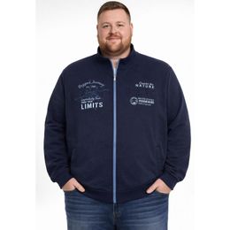 Sweatjacke MAN'S WORLD PLUS, Herren, Gr. 5XL (72/74), marine, angeraute Sweatware, Obermaterial: 60% Baumwolle, 40% Polyester, bedruckt, regular fit, hoch geschlossener Ausschnitt, angesetztes B&uuml;ndchen, Sweatjacken Sweatjacke, aus angerauter Sweatware, Regular Fit, Langarm-Design