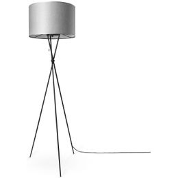Paco Home Stehlampe "KATE CANVAS UNI COLOR", grau (grau schwarz), H: 177,5cm, Leuchten, Wohnzimmer Dreibein Stoffschirmlampe Standleuchte Textil Schirm E27, Stehlampe