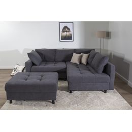 Ecksofa Collection AB "Toni L-Form, B: 215 cm", grau (anthrazit), B:215cm H:44cm T:184cm, 100%Polyester, Sofas, Ecksofa, mit Hocker & 2 Zierkissen, Federkern, Topseller