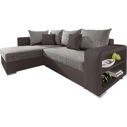 Ecksofa Collection AB "John L-Form", braun (braun, cappuccino), B:226cm H:80cm T:160cm, Sofas, Ecksofa, Regalarmlehne,Bettfunktion,Bettkasten,Ottomane beiseitig montierbar