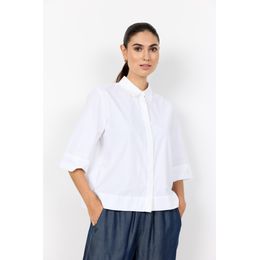 Hemdbluse soyaconcept "SC-NETTI 118", Damen, Gr. S, wei&szlig;, Web, Obermaterial: 53% Polyester, 47% Baumwolle, unifarben, bequem h&uuml;ftlang, Rundhals, weit 1-Knopf-Manschette mit Schlitz, Blusen Hemdbluse, mit 3/4 Arm