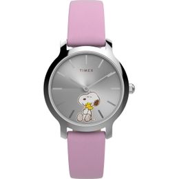 Quarzuhr Timex "Timex x PEANUTS Timex TRANSCEND", rosa, Armbanduhren, Damen, Quarzuhr, Armbanduhr, Damenuhr, Lederarmband, analog