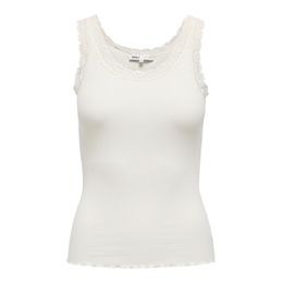 Tr&auml;gertop Only CARMAKOMA "CARSARA SHARAI LACE TANK TOP JRS NOOS", Damen, Gr. L, cloud dancer, Jersey, Obermaterial: 94% Baumwolle, 6% Elasthan, unifarben, normal, Rundhals, Tops Tr&auml;gertop, mit Spitze am Ausschnitt und leicht gewelltem Saum