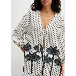 Marc O'Polo MARC O'POLO Damen Schlupfbluse "Palm Geo Print", schwarz-wei&szlig;, Gr. M, Web, Obermaterial: 100% Viskose, Blusen, mit Palmen-Print, vorn zum Binden