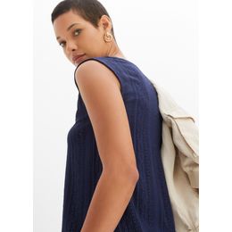 bonprix Damen Blusentop, blau, Gr. 40, unifarben, Web, Obermaterial: 95% Polyester, 5% Elasthan, Blusen, bequeme Passform, ohne &Auml;rmel, mit