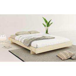 Bettgestell OTTO HOME "Senja, Bett, Massivholzbett, minimalistisches Design", naturbelassen, B:148cm H:22,6cm L:205,1cm, Betten, Bettgestell, inklusive Lattenrost, Liegefl&auml;che 140x200 cm, aus massiver Kiefer