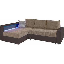 Ecksofa Collection AB "Relax L-Form", braun (braun, cappucino), B:223cm H:84cm T:91cm, Zierkissen: 100%Polyester;Struktur (100% Polyester);Microfaser PRIMABELLE (100% Polyester);Kunstleder SOFTLUX / Struktur (80% Polyester, 20% Acryl);Microfaser PRIMABELLE (100% Polyester) / Struktur (80% Polyester, 20% Acryl), Sofas, Ecksofa, inklusive Bettfunktion, Federkern, wahlweise mit RGB-LED-Beleuchtung