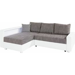 Ecksofa Collection AB "Relax L-Form", grau (wei&szlig;, grau), B:223cm H:84cm T:91cm, Zierkissen: 100%Polyester;Struktur (100% Polyester);Microfaser PRIMABELLE (100% Polyester);Kunstleder SOFTLUX / Struktur (80% Polyester, 20% Acryl);Microfaser PRIMABELLE (100% Polyester) / Struktur (80% Polyester, 20% Acryl), Sofas, Ecksofa, inklusive Bettfunktion, Federkern, wahlweise mit RGB-LED-Beleuchtung