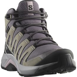 Wanderschuh Salomon "X-ADVENTURE RECON MID GTX W", Damen, Gr. 39, excalibur, gull, nirvana, Leder, Textil, Schuhe Wanderschuh, wasserdicht dank Gore-Tex Membrane