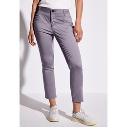 Street One Damen 7/8-Hose, lila, Gr. 40, unifarben mit Farbeinsatz, Web, 97% Baumwolle, 3% Elasthan, Hosen, 4-Pocket Style