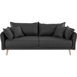 Schlafsofa Home Affaire "Granbo", grau (anthrazit), B:228cm H:95cm T:104cm, 100% Polyester, Sofas, Schlafsofa, incl. Bettfunktion und Bettkasten, Federkern-Polsterung, Seitentasche