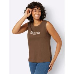 Shirttop Casual Looks, Damen, Gr. 36, braun, 100% Baumwolle, gemustert, unifarben, Rundhals, Tops Shirttop