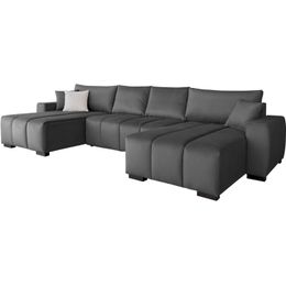 Wohnlandschaft Home Affaire "U-Form Bello", schwarz, B:347cm, 100% Polyester, Sofas, Wohnlandschaft, mit Bettfunktion, Bettkasten Frei im Raum stellbar und Federkern