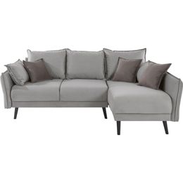 Ecksofa Home Affaire "Asra L-Form", grau (grau, anthrazit), B:240cm H:95cm T:170cm, 100% Polyester, Sofas, Ecksofa, incl. Bettfunktion und Bettkasten, Seitentasche im Armteil, Federkern