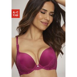 Push-up-BH s.Oliver "Pauline", Damen, Gr. 75, Cup C, lila (beere), Microtouch, Obermaterial: 69% Polyamid, 17% Elasthan, 14% Polyester, BHs Push-up-BH, mit feiner Spitze seitlich am Cup und modischem Accessoire, Dessous
