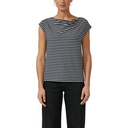 T-Shirt s.Oliver BLACK LABEL, Damen, Gr. 34, navy stripe, Jersey, Obermaterial: 95% Baumwolle, 5% Elasthan, gestreift, normal h&uuml;ftbedeckend, Wasserfallausschnitt, Shirts T-Shirt, mit Wasserfallausschnitt und Streifen-Design