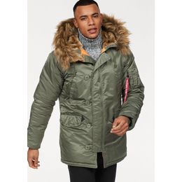Parka Alpha Industries "N3B VF 59", Herren, Gr. S, gr&uuml;n (01 sage, gr&uuml;n), Web, Obermaterial: 100% Nylon. Futter: 100% Nylon. Wattierung: 100% Polyester, unifarben, normal, gerader Abschluss mit Windstopper, Jacken Parka, mit abnehmbarem Kunstfellkragen
