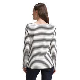 Tom Tailor Damen Langarmshirt, wei&szlig;, Gr. XL, gestreift, Jersey, Obermaterial: 97% Baumwolle, 3% Elasthan, Shirts, mit Streifen Muster