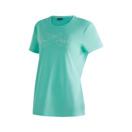 T-Shirt Maier Sports "Wilma Print", Damen, Gr. 50, blau (hellt&uuml;rkis), 100% Polyester, Rundhals, Shirts T-Shirt, Damen Kurzarmshirt, leichtes Sommer Funktionsshirt, Rundhals, Reg Fit