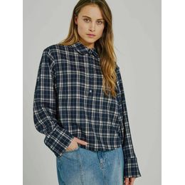 NORR Damen Blusentop "NORR Shirt Sylvana"navy check, Gr. 42, Obermaterial: 75% Polyester, 23% Baumwolle, 2% Elasthan, Blusen