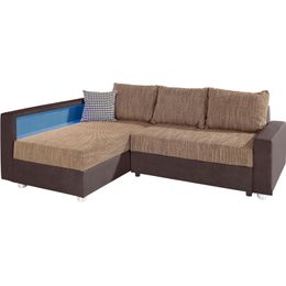 Ecksofa Collection AB "Relax L-Form", braun (dunkelbraun, cappucino), B:223cm H:84cm T:91cm, Zierkissen: 100%Polyester;Struktur (100% Polyester);Microfaser PRIMABELLE (100% Polyester);Kunstleder SOFTLUX / Struktur (80% Polyester, 20% Acryl);Microfaser PRIMABELLE (100% Polyester) / Struktur (80% Polyester, 20% Acryl), Sofas, Ecksofa, inklusive Bettfunktion, Federkern, wahlweise mit RGB-LED-Beleucht