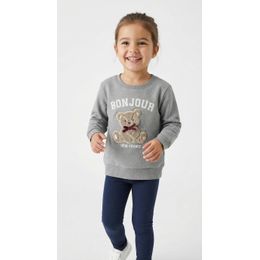 Sweatshirt name it "NMFREAR LS SWEAT BRU", M&auml;dchen, Gr. 98, grau melange, Sweatware, Obermaterial: 95% Baumwolle, 5% Elasthan, bedruckt, Rundhals, Sweatshirts Sweatshirt