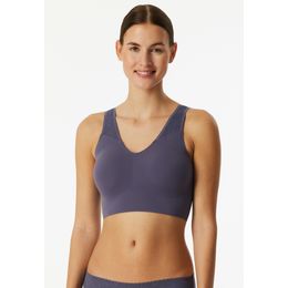 Bustier Schiesser "Invisible Soft Lace", Damen, Gr. 40, N-Gr, 824, indigo, Single Jersey, Obermaterial: 75% Polyamid, 25% Elasthan, BHs Bustier, herausnehmbare Pads, Spitzeneinsatz, V-Ausschnitt