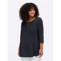 3/4-Arm-Shirt sheego "3/4-Arm-Shirt", Damen, Gr. 48/50, tiefblau, 100% Baumwolle, unifarben, Rundhals, Shirts 3/4-Arm-Shirt, Topseller