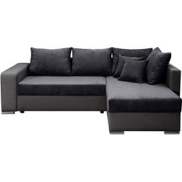 Ecksofa Collection AB "John L-Form", grau (anthrazit), B:226cm H:80cm T:160cm, 100%Polyester, Sofas, Ecksofa, Regalarmlehne,Bettfunktion,Bettkasten,Ottomane beiseitig montierbar