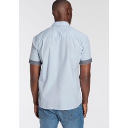 MAN'S WORLD MAN'S WORLD Herren Kurzarmhemd, blau, Gr. L, unifarben, Web, Obermaterial: 100% Baumwolle, Hemden, mit kleinem Brustprint
