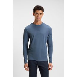 BOSS Orange Herren Langarmshirt "TChark", blau, Gr. XL, Web, Obermaterial: 96% Baumwolle, 4% Elasthan, Shirts, Rundhalsausschnitt, Regular Fit, mit
