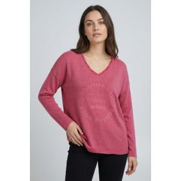 Sweatshirt Zwillingsherz, Damen, Gr. SM (S/M), lila (beere), Sweatware, Obermaterial: 70% Baumwolle, 30% Polyacryl, unifarben, normal h&uuml;ftlang, V-Ausschnitt, Sweatshirts Sweatshirt, ausgefranster V-Ausschnitt, Vintage Look, Langarm