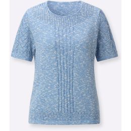 CLASSIC Damen Rundhalspullover "Ajour-Pullover", blau, Gr. 42, meliert, 65% Baumwolle, 35% Polyacryl, Pullover