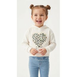 Kapuzensweatshirt KIDS Only "KOGCOOPER LIFE LOV E LS HOOD FR SWT", M&auml;dchen, Gr. 146/152, cloud dancer print:heart, aqua foam, gold, Sweatware, Obermaterial: 60% Baumwolle, 40% Polyester, bedruckt, Basic normal, Rundhals, angeschnitten B&uuml;ndchen, Sweatshirts Kapuzensweatshirt, Baumwollmischung, regular fit