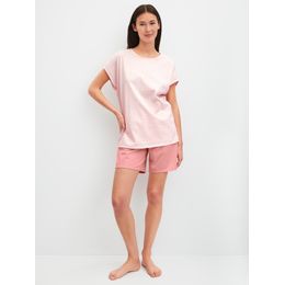 Shorty Calida "Lovely Nights", Damen, Gr. XL (52/54), peach cream, Single Jersey, Obermaterial: 100% Baumwolle, kurz, Rundhals, Homewear-Sets Shorty, Rundhalsausschnitt, Baumwolle, kurz&auml;rmelig