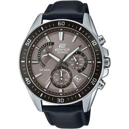 Chronograph CASIO EDIFICE, schwarz (braun, schwarz), Armbanduhren, Herren, Chronograph, Quarzuhr, Armbanduhr, Herrenuhr, Stoppfunktion, Datum, Lederarmband