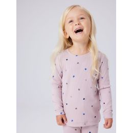 name it M&auml;dchen Langarmshirt "NMFNUTTI LS TOP NOOS"burnished lila aop:hearts, Gr. 110, bedruckt, Feinripp, Obermaterial: 57% Baumwolle, 38% Modal, 5%